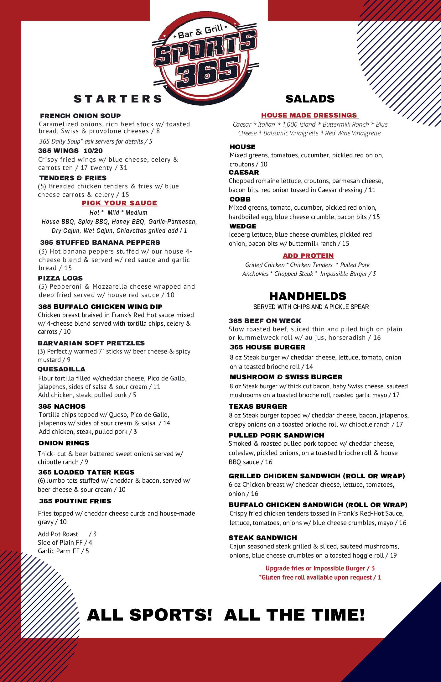 Sports 365 Bar and Grill Menu | Sports 365 Bar and Grill | Sports Bar ...